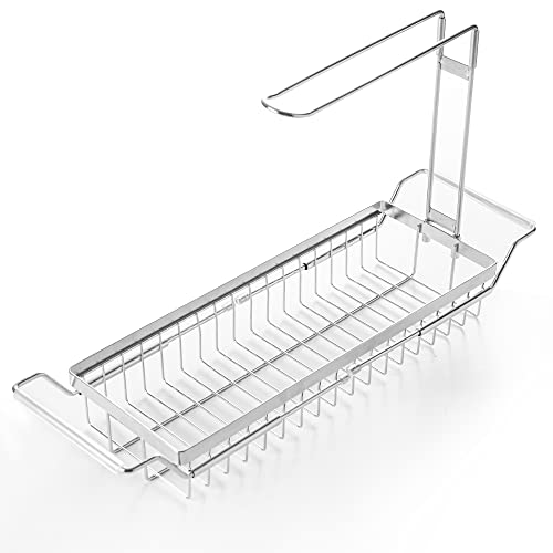 HOOOKIMM Kitchen Sink Sponge Caddy Stainless Steel, Kitchen Sink Organizers for Sponges and Towels, Sponge Caddy for Kitchen Sink, Sink Storage Rack Holder, Rustproof, and Non-Slip.