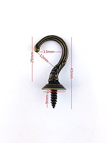yueton 20pcs Vintage Carving Screw-in Wall Ceiling Hooks Cup Hooks Hanger 1/2inch Open Mouth