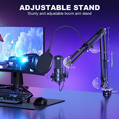 Aokeo USB Condenser Microphone, PC Microphone for Podcasting, Recording, Live Streaming & Gaming, Built-in Headphone Output, All Metal USB A/C Mic,Voice-Isolating Technology