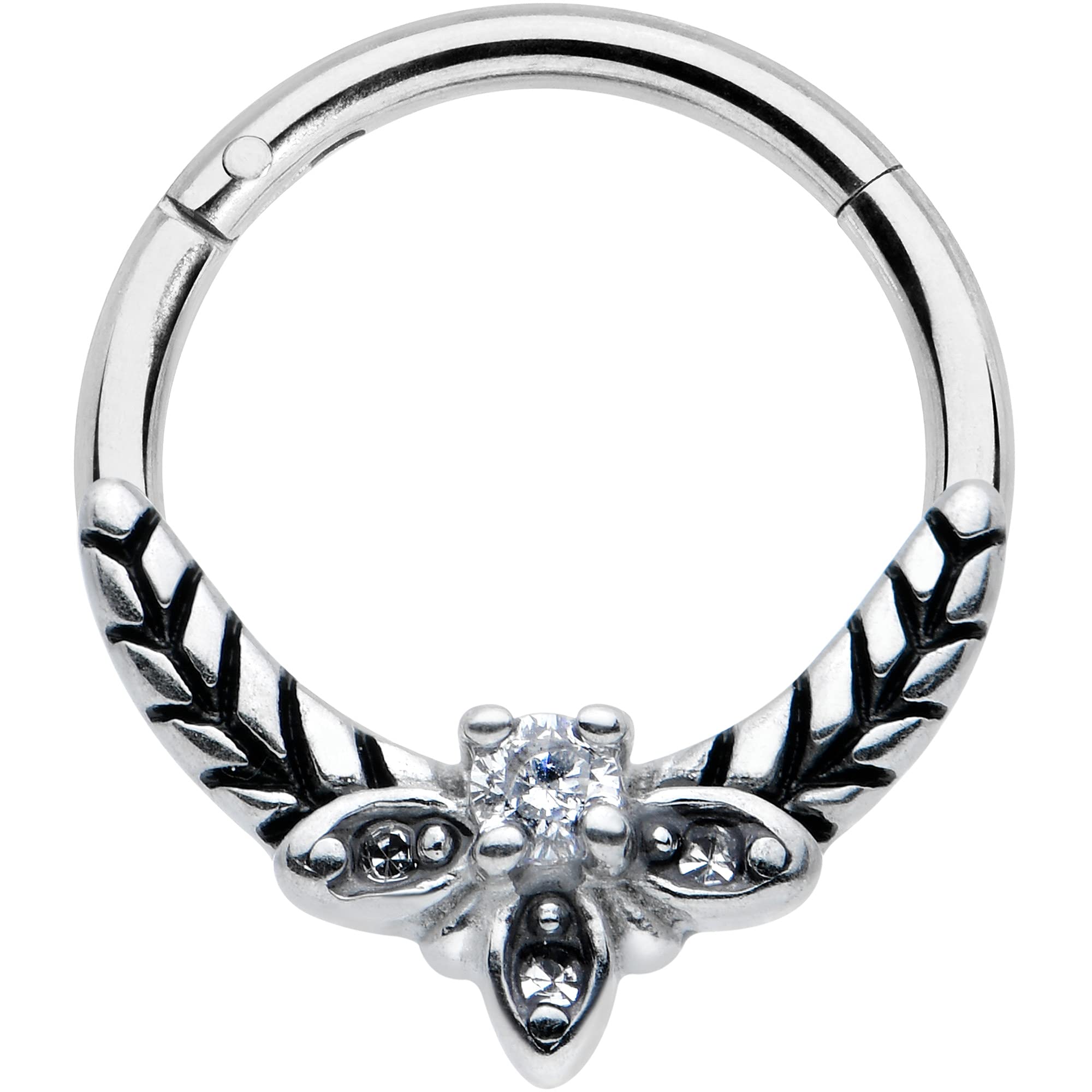 Body Candy Womens 16G Steel Hinged Segment Ring Seamless Cartilage Nipple Clear Accent Bee Nose Hoop 3/8"