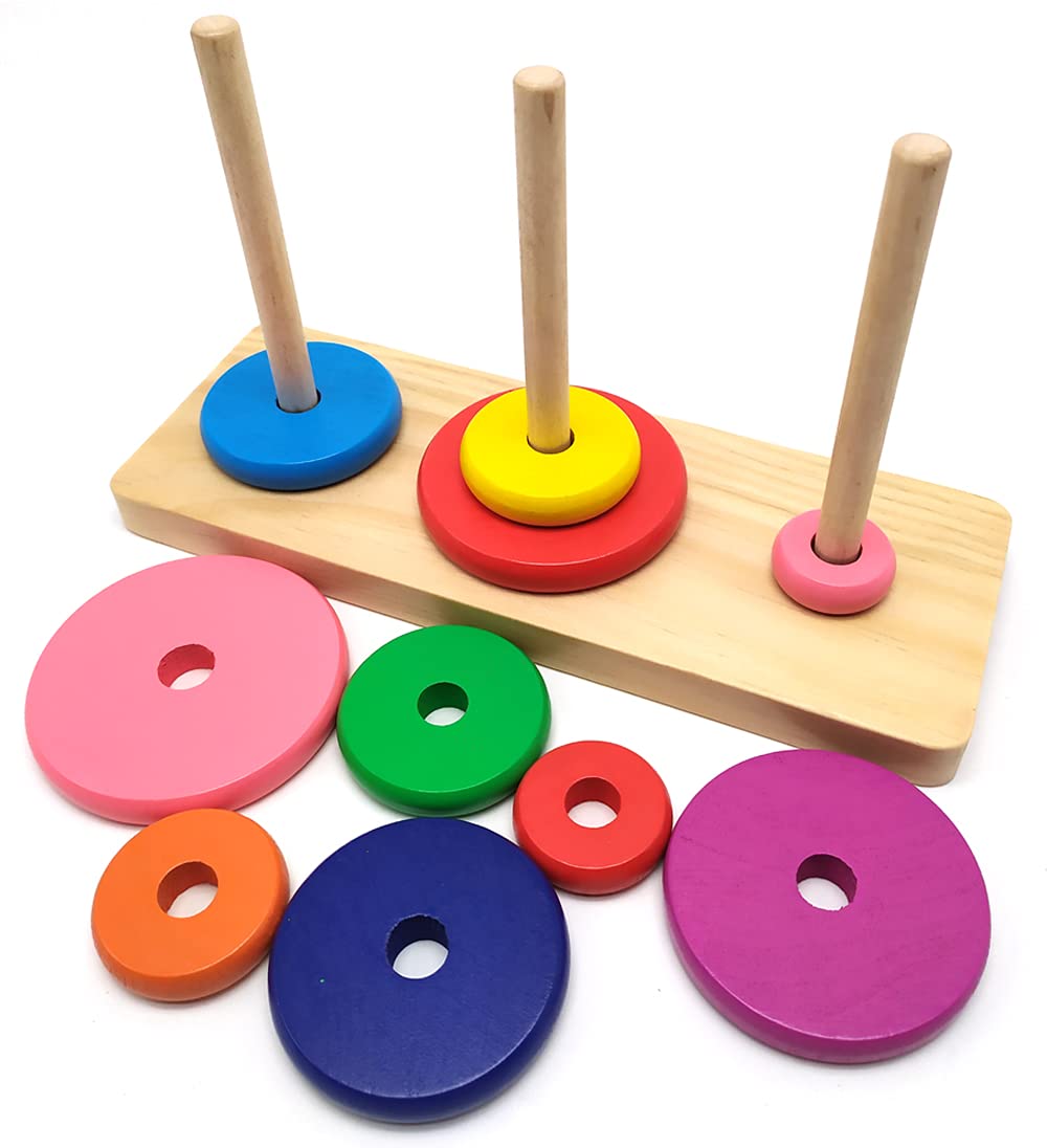 GeekHouse Wooden Stacking Rings for Toddlers, Rainbow Stacker for Kids, Early Learning Toys for Boys and Girls