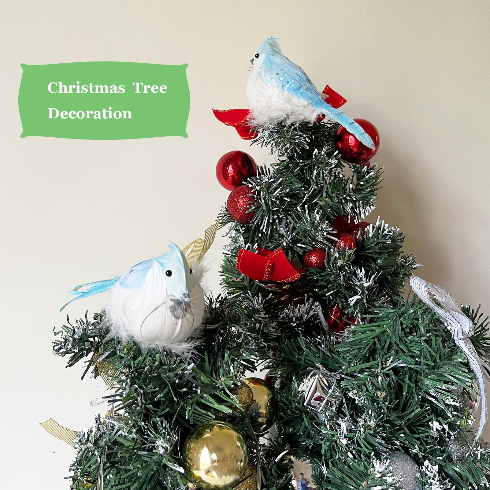LWINGFLYER 6pcs Realistic Blue Jay Birds Clip on Ornaments Artificial Feathered Birds for Christmas Tree Decoration Wreaths Craft