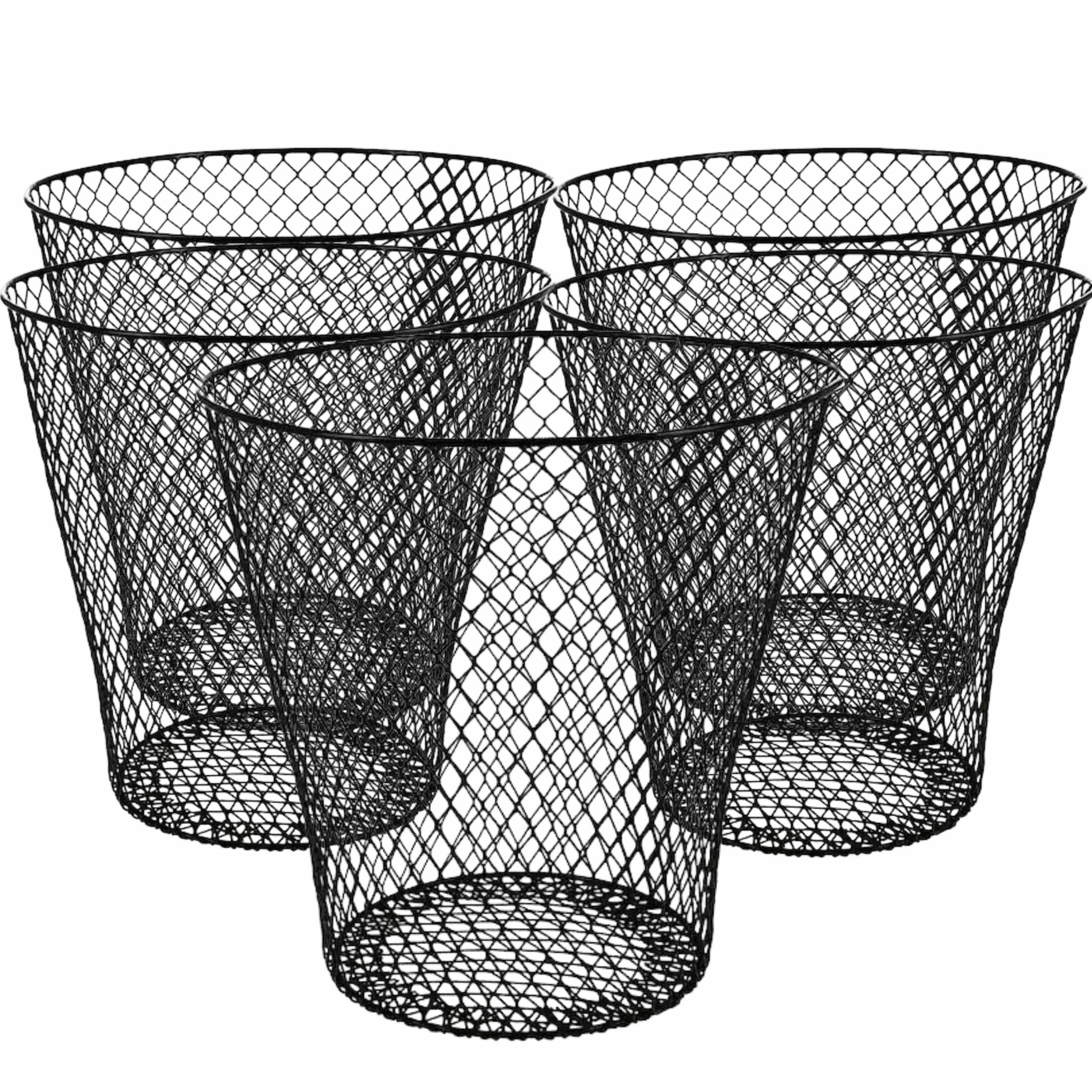 BOSS CLASS Wire Mesh Round Waste Basket, 9in (Black, Pack of 5) Lightweight Trash Can Open Top Wastebasket Recycling Bins Desk Office School Garbage Cans Home Essential & Custom Storage Carrier