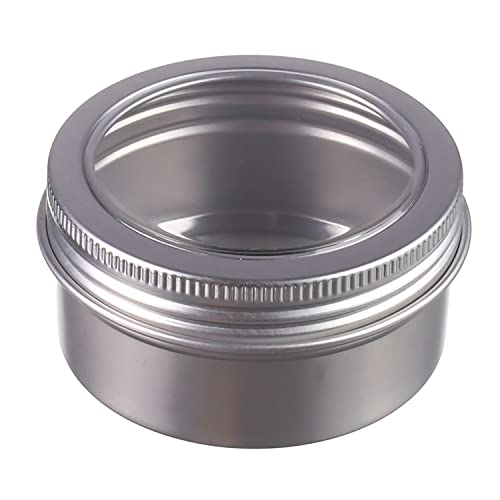 Heyiarbeit 6Pack 3.4 OZ Tin Cans Screw Top Round Aluminum Cans Screw Lid Containers with Clear Window for Store Spices Candies Tea or Gift Giving
