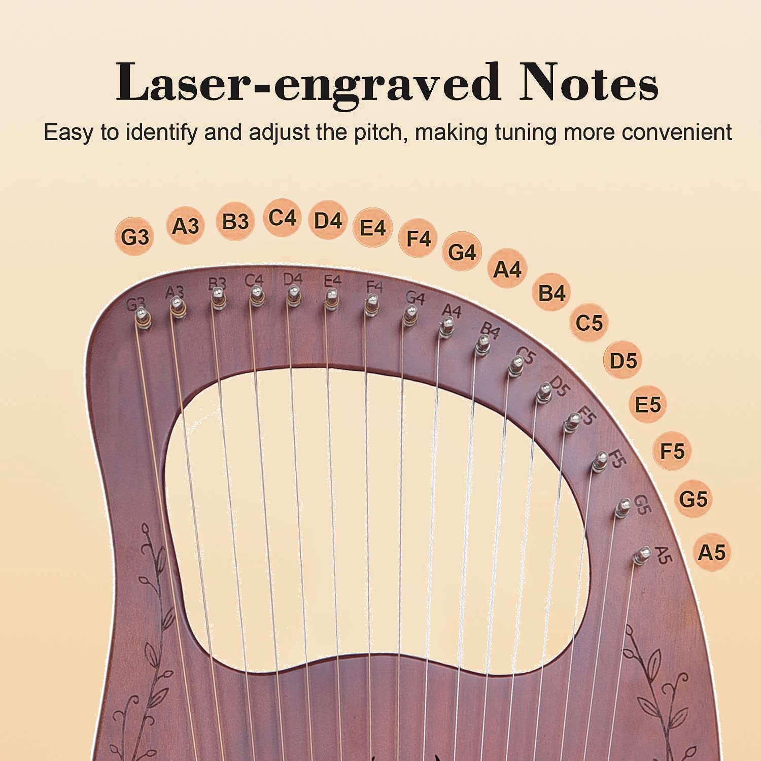 Lyre Harp, 16 Strings Mahogany Solid Wood Metal String Adult/Child Musical Instrument, With Tuning Wrench Pick, Black Gig Bag, and Music Tutorial for Beginner Instrument Lovers (coffee color)