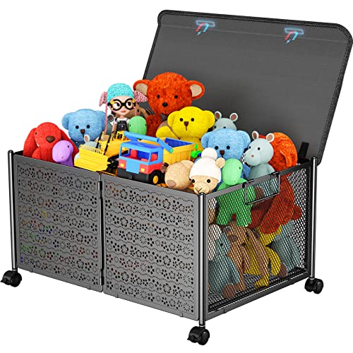 PHINOX Toy Box Storage, Toy Chest Toy Organizers and Storage Bins, Large Toy Box for Boys Girls, 70L Toy Storage Organizer with Wheels, Collapsible Metal Kids Toy Storage for Nursery, Playroom,1 Pack