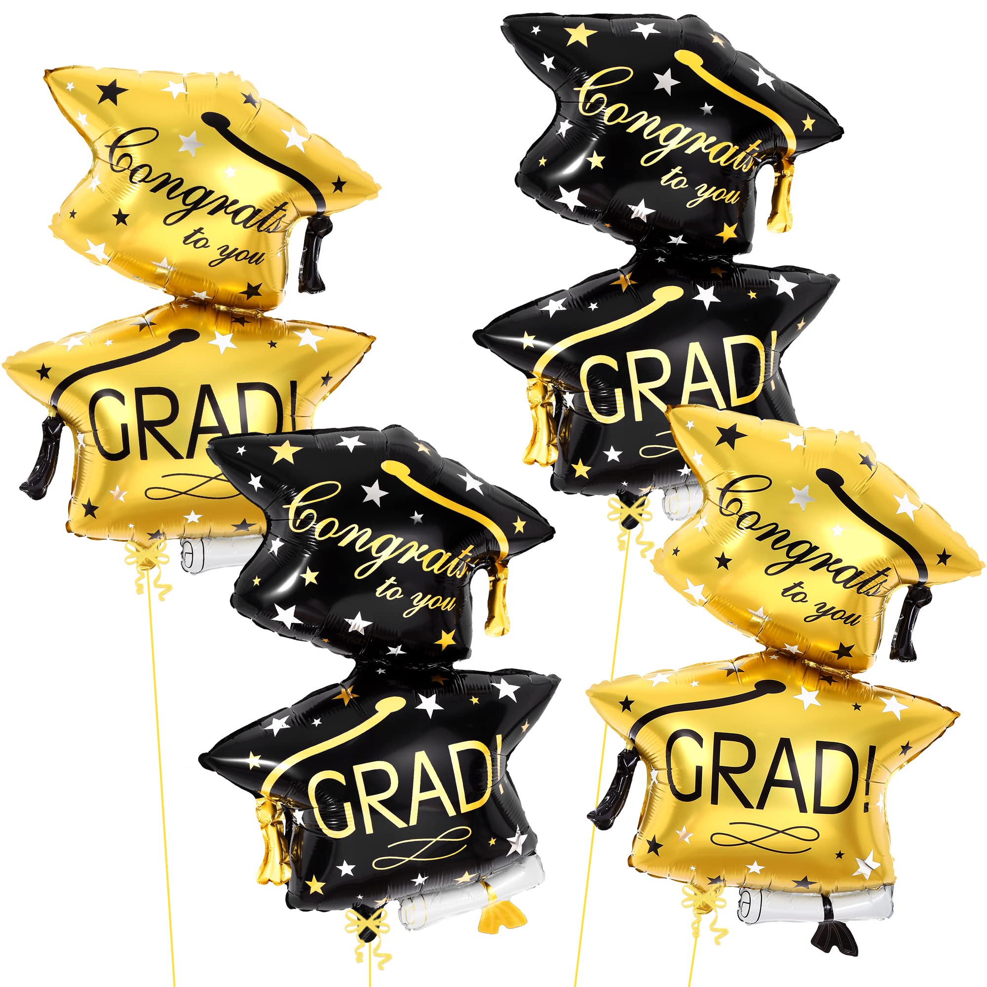 KatchOn, Black and Gold Graduation Hat Balloon - Big, 32 Inch, Pack of 4 | Congrats Grad Balloons | Graduation Balloons Class of 2024, Graduation Cap Balloon | Graduation Decorations Class of 2024
