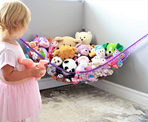 MiniOwls Toy Hammock Organizer for Stuffed Animals Perfect Storage Idea for Teddies and Dolls. Simple but Strong Solution to Display Childrenās Plushies (Purple, Large)