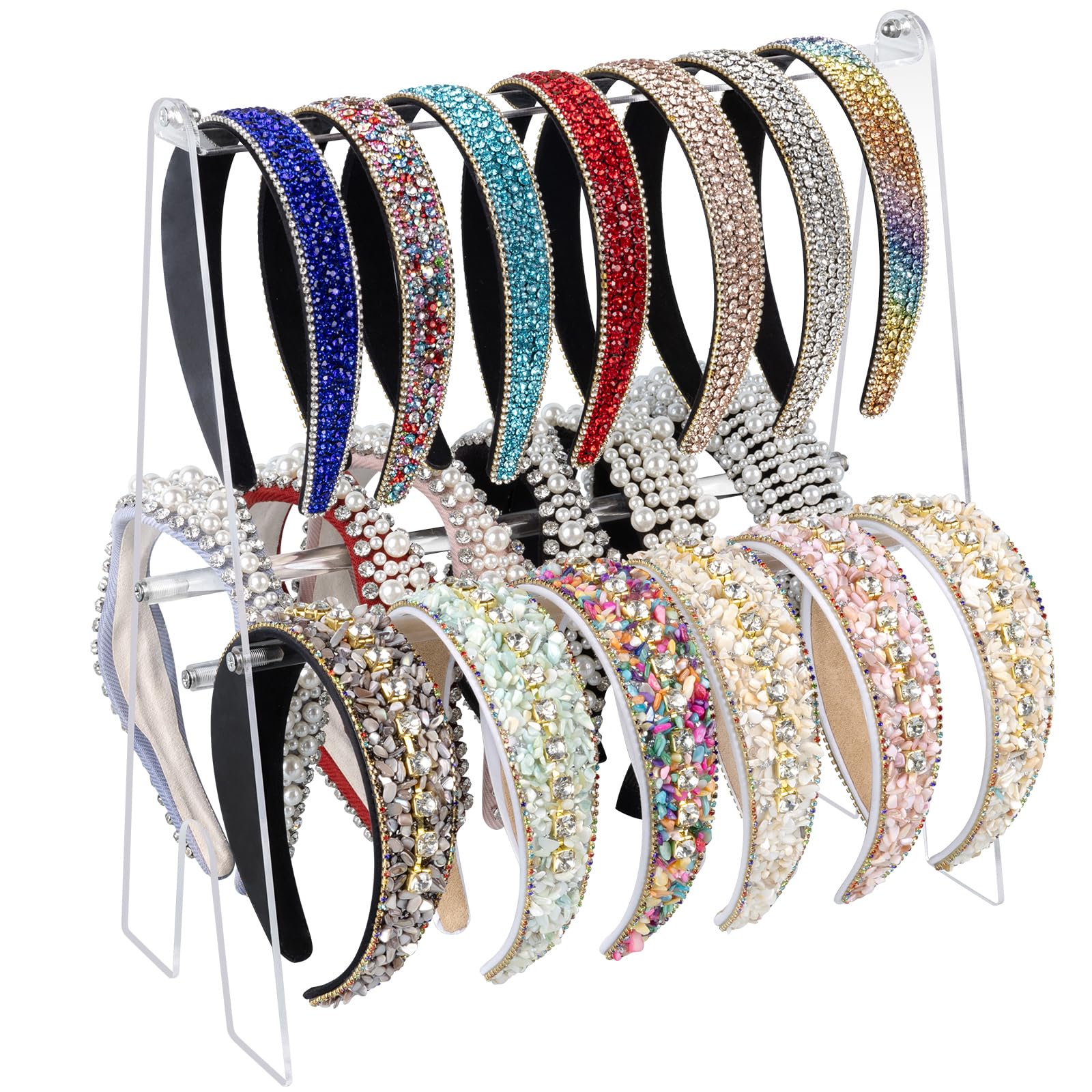 AOFLLU Headband Holder Headband Organizer, Acrylic Headband Holder Organizer, 2-Tier Clear Headband Display Stand, Headband Storage Rack for Girls and Women 13.4in Height