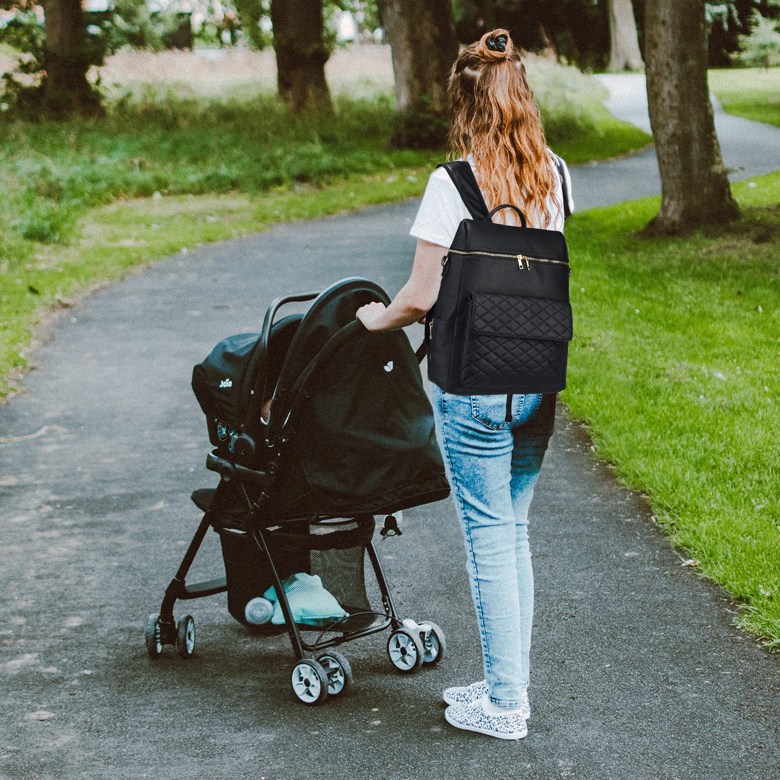 Diaper Bag Backpack Leather Baby Bag with Multiple Pockets, Changing Station, Stroller Straps, Large Capacity for Wet Clothes, Breast Pump, Milk Bottle Brown