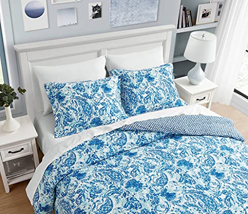 Poppy & Fritz - King Comforter Set, Reversible Cotton Bedding with Matching Shams, Medium Weight for All Seasons (Brooke Blue, King)