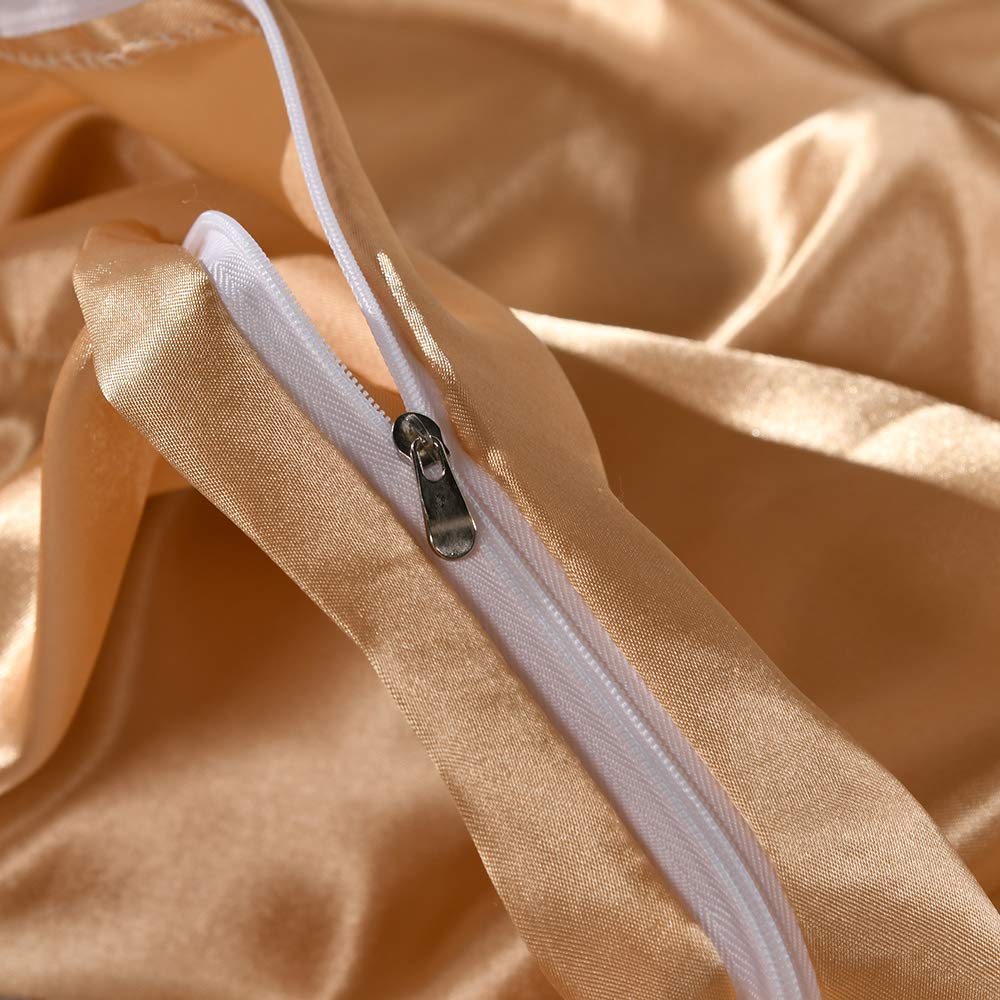 Duvet Cover 3 Piece Set - Ultra Soft Silky Satin Hotel Collection - 1 Comforter Cover with Zipper Closure and 2 Pillowcases - King/Cal King, Gold - Duvet Set