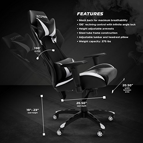 RESPAWN RSP-205 Racing Style Gaming Chair, Leather, White