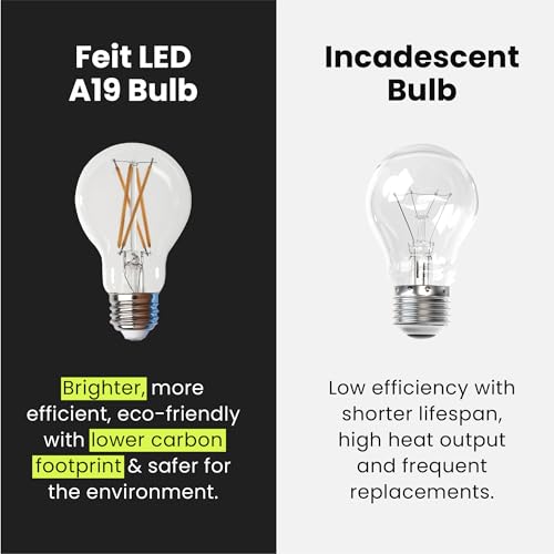 Feit Electric LED Clear A19 Medium Base Light Bulb - 60W Equivalent - 15 Year Life - 810 Lumen - 3000K Bright White - Dimmable | 4-Pack