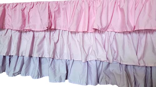 Ombre 3 Tiered Ruffled Crib Skirt - Fits Standard Cribs (Pink to Lavender)