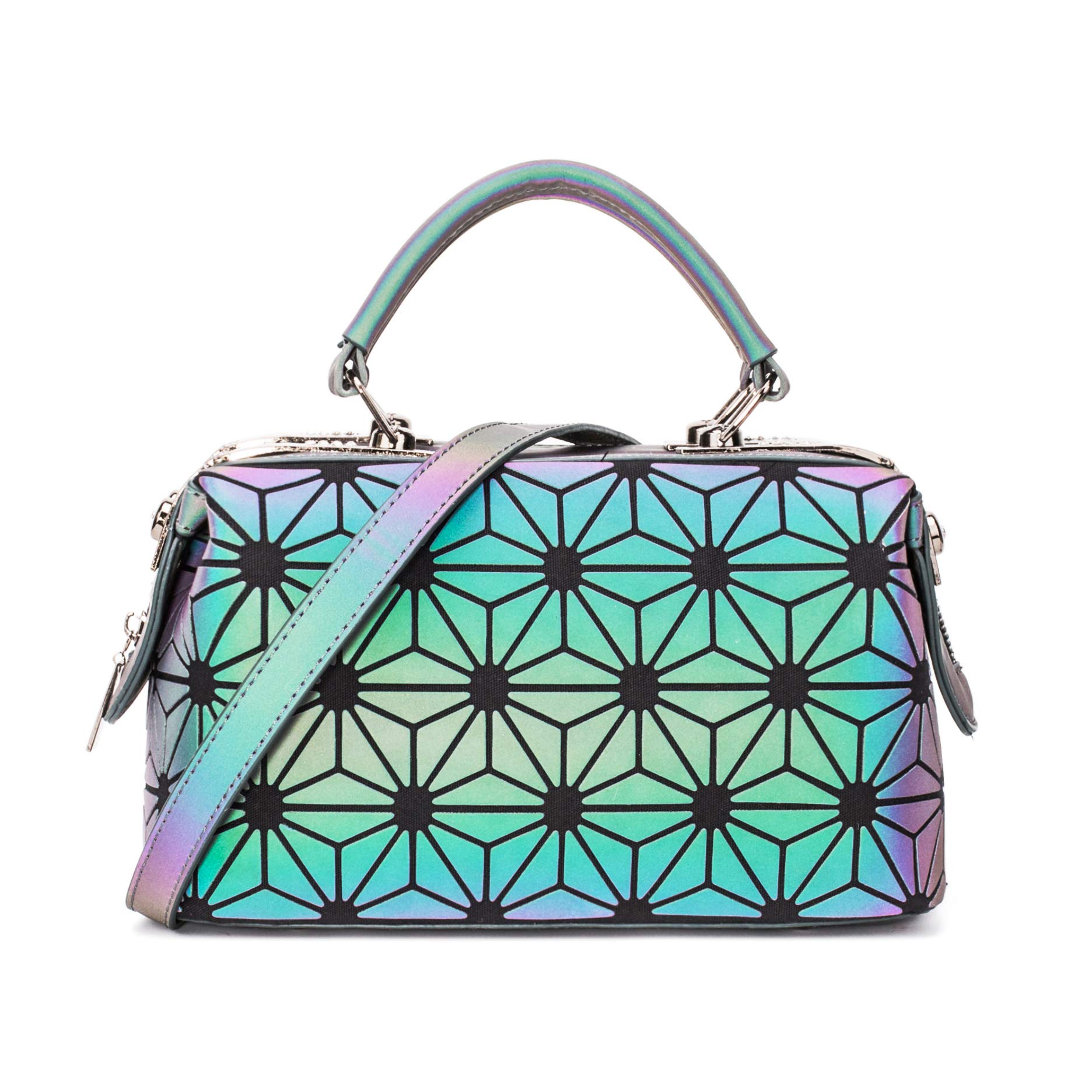 Geometric Luminous Purses and Handbags Holographic Reflective Crossbody Bag Irredescent Flash Rainbow Tote B2