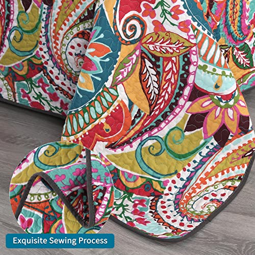 Qucover Quilt Sets Queen, 3-Piece Multicolor Paisley Cotton Queen Bedspread Quilt with 2 Pillow Shams, Patchwork Coverlet Set (Queen 90x98)