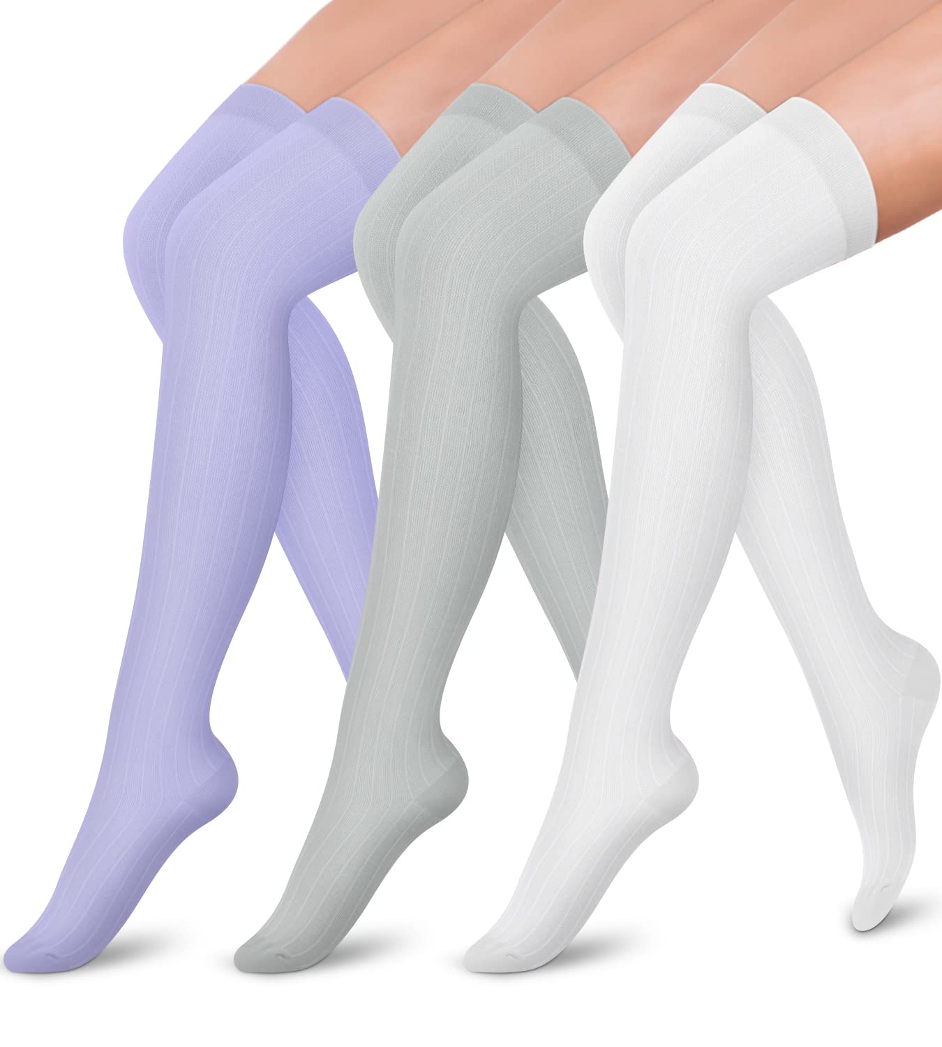 Aoliks 3 Pairs Over Knee High Compression Socks for Women - Compression Stockings for Running,Cycling,Athletic