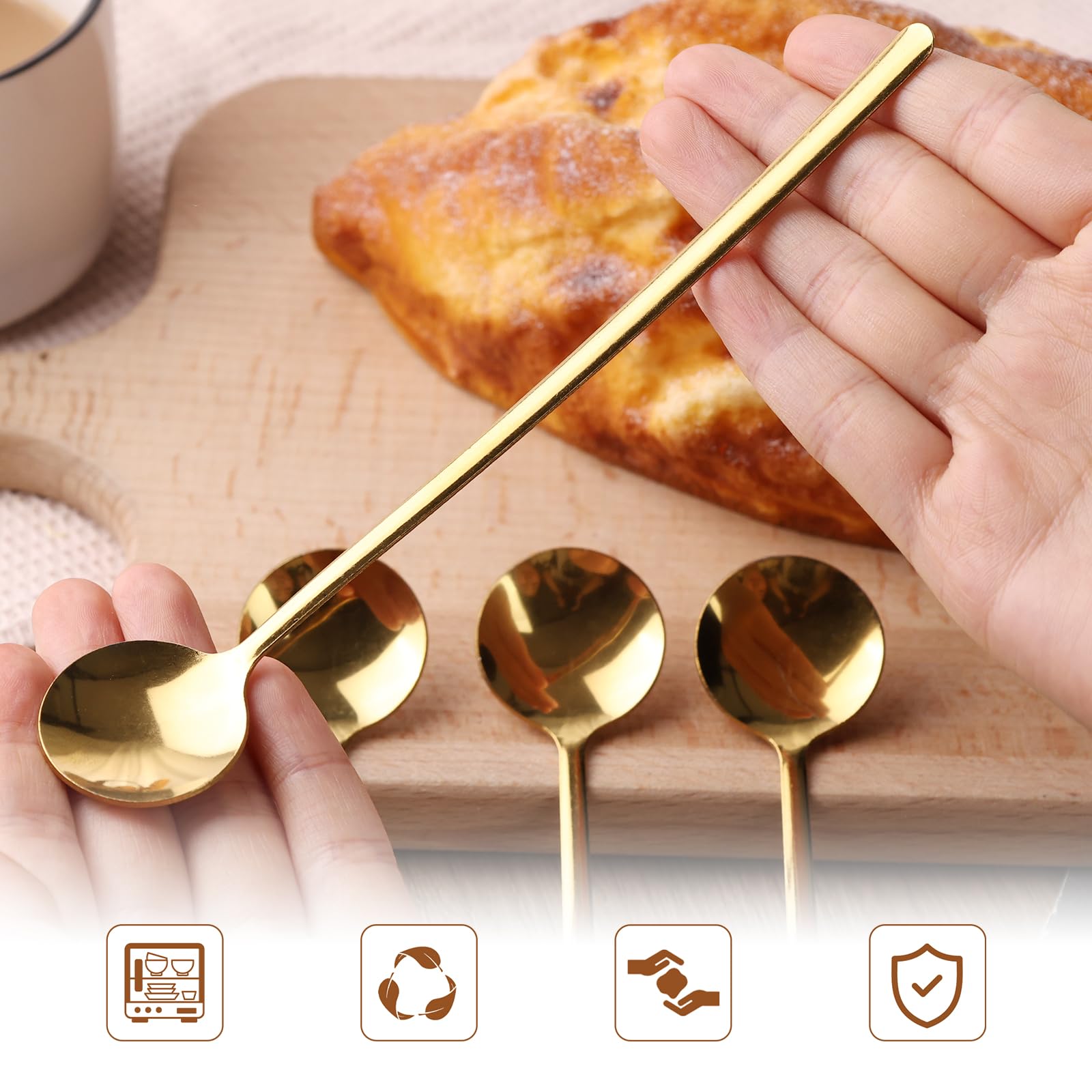 HANSGO 14PCS Coffee Spoons Set, 6.7 Inches Gold Tea Spoons, Stirring Spoons, Gold Spoons Long Handle, Long Spoons for Stirring, Cocktail Coffee Bar Accessories