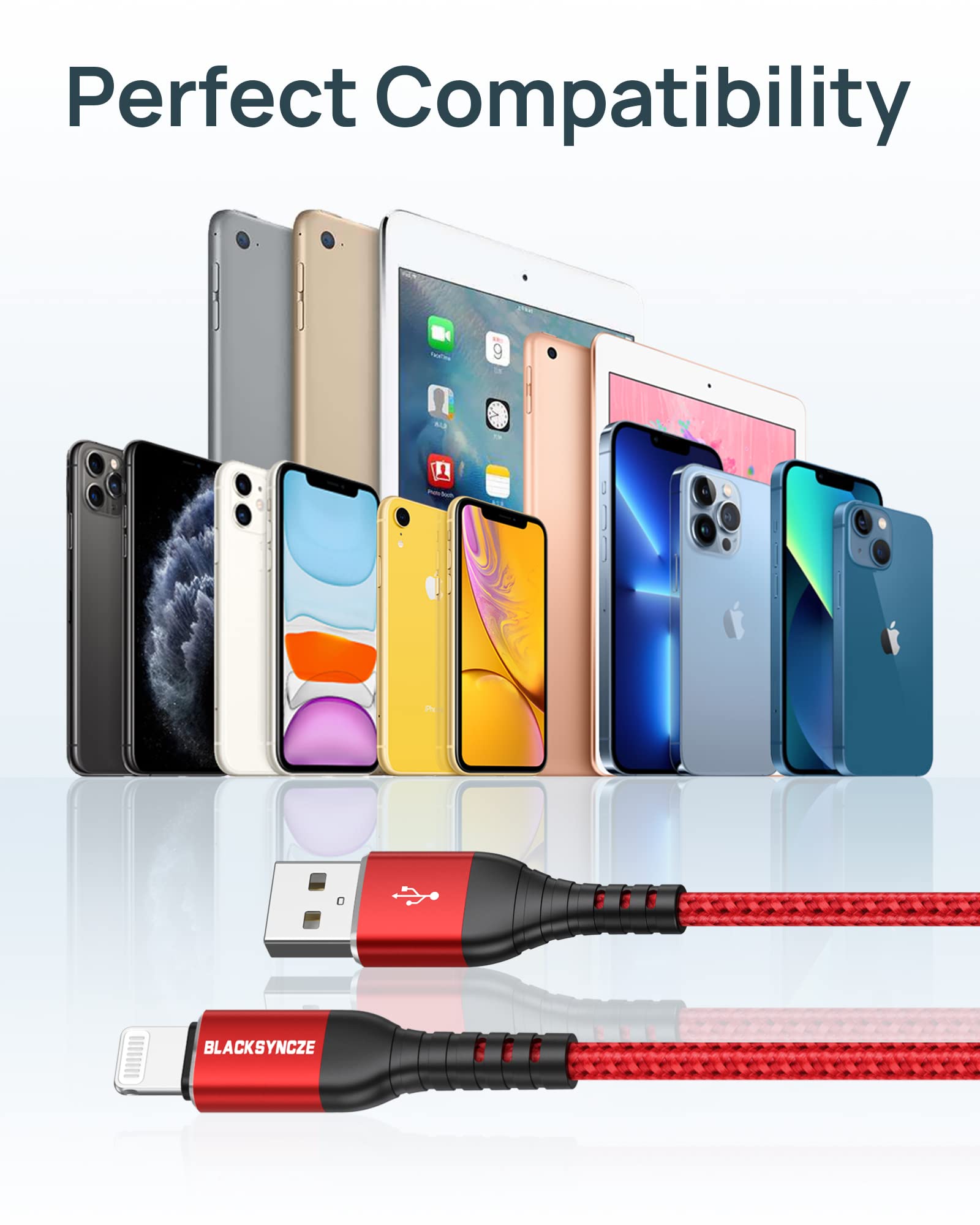 BLACKSYNCZE iPhone Charger, 6.6 FT MFi Certified Lightning Cable Fast Charging Nylon Braided Long iPhone Charger Cord Compatible with iPhone 13 12 11 Pro Max XS XR X 8 7 6S 6 Plus SE 5S - Red