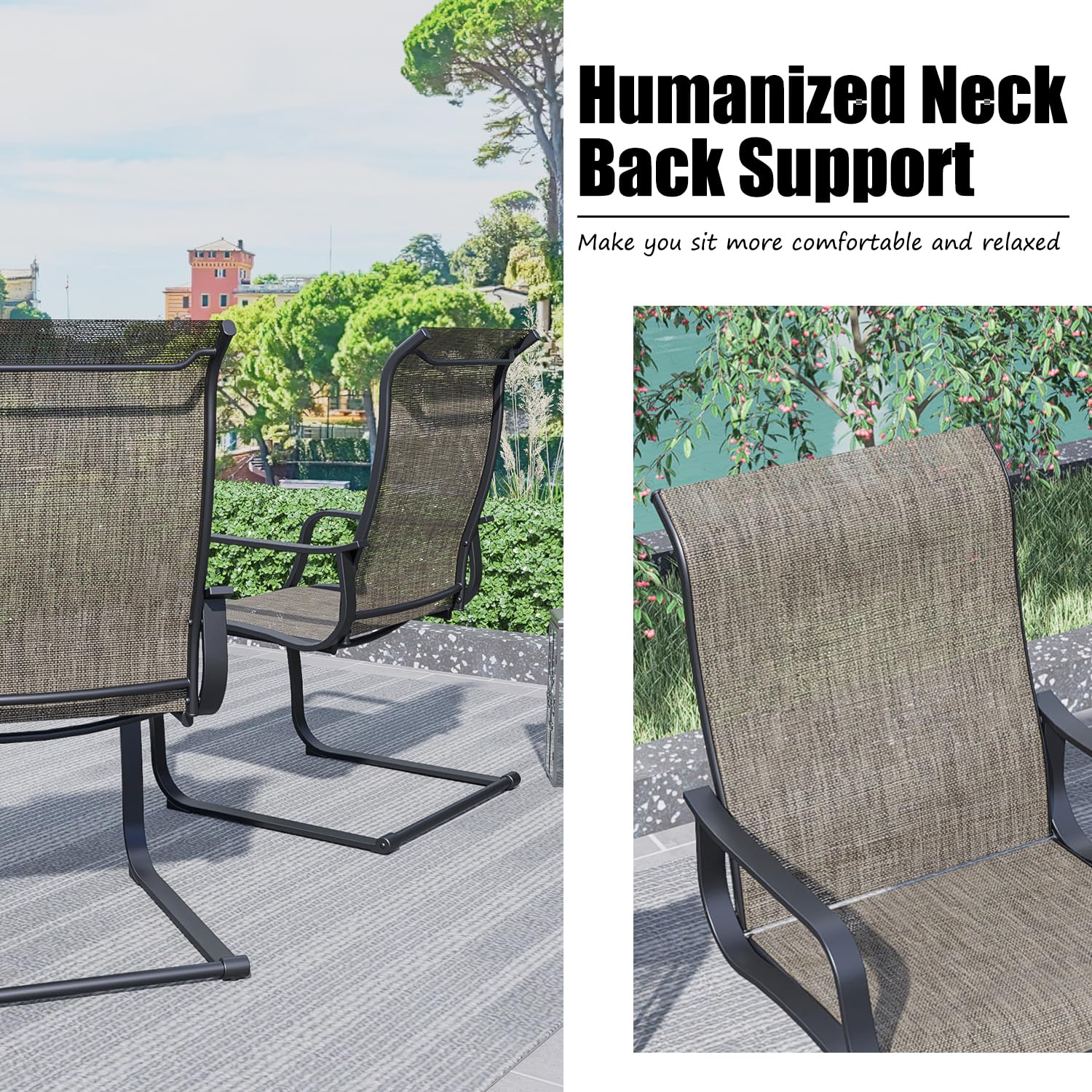 PatioFestival Patio Dining Chairs High Back Patio Chairs C-Spring Motion Chairs,Textilene Fabric & Black Metal Frame,2 Pieces Outdoor Furniture for Yard, Garden, Backyard, Deck, Bistro(Grey)