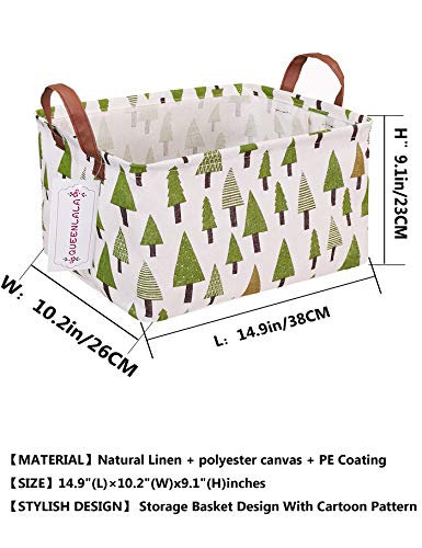 QUEENLALA Rectangular Laundry Hamper/Foldable Nursery Laundry Basket for Organizing/Storage Bin Baskets/Children Toy Office Bedroom/Toy Bin Closet Shelf Baskets(Rec-Green forest)