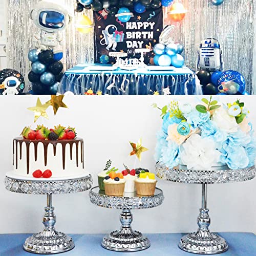 FEICTPOX Cake Stand Set for Dessert Table Metal Cake Stands with Crystal Cupcake Display Stand,Silver