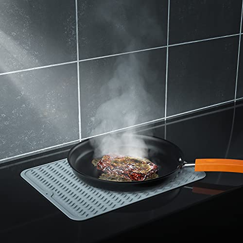 HowiseAcc Silicone Dish Drying Mat and 2 Trivets Mat,Drying Mat For Kitchen counter, Heat Resistant Mat,Easy Clean drainboard mat, Non-Slip Dish Drainer Pad for Kitchen Counter (L(16"×12"), Gray)