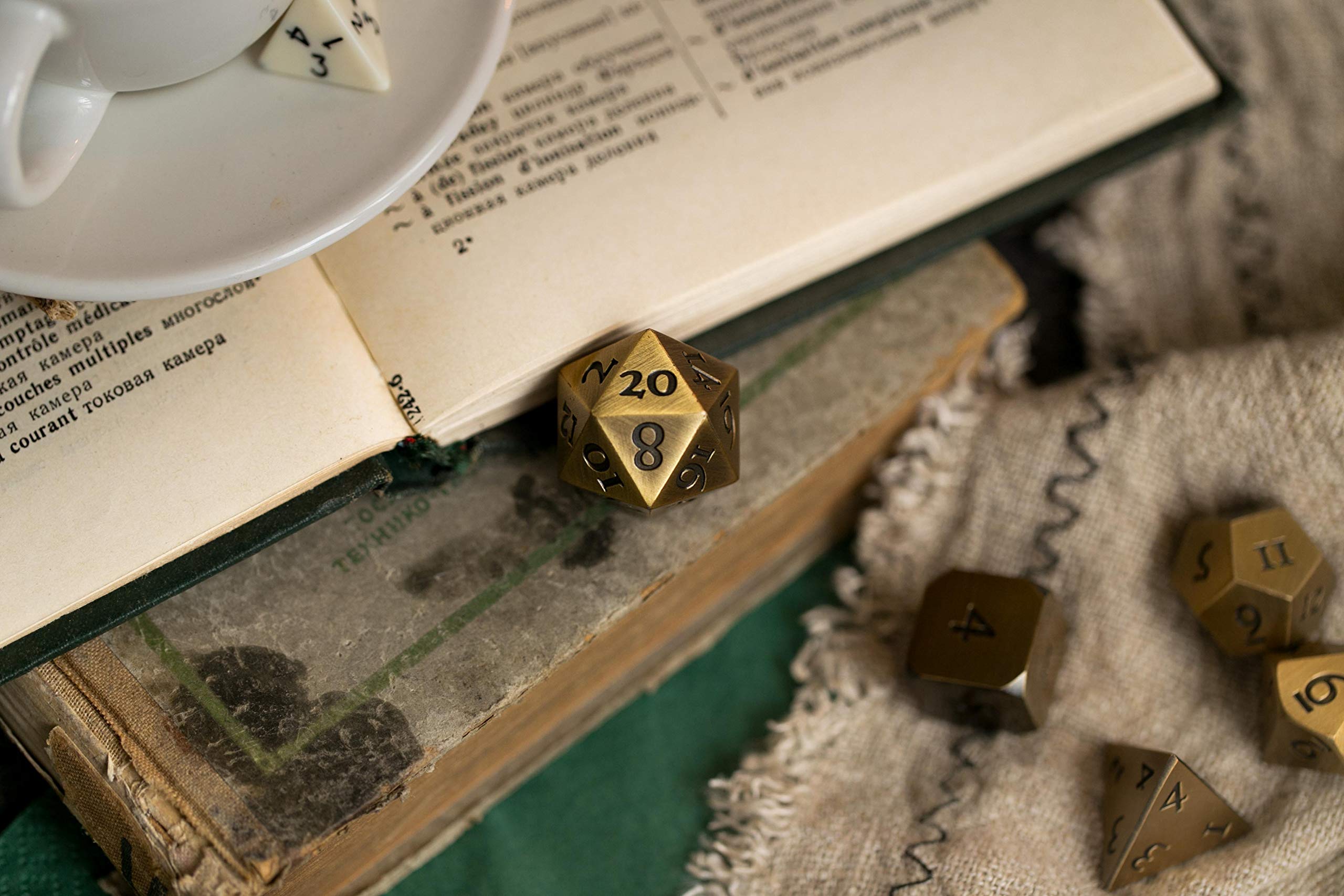 KakapopoTCG Extra Large Solid Metal Gold D20 Dice 20 face with Black Numbers Extra Heavy DND Standard Dice DnD5e TTRPG Tabletop RPG Golden Dice