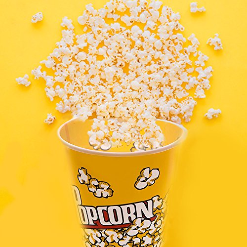 Novelty Place Retro Style Plastic Popcorn Containers for Movie Night - 7.1" Tall x 7.1" Top Diameter (3 Pack)