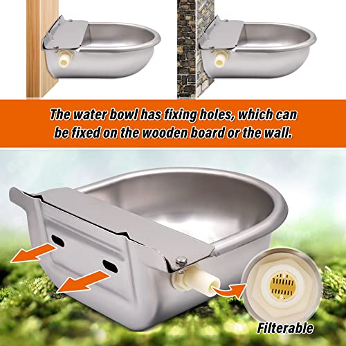 HHNIULI 2.5L/84.5oz Automatic Dog Waterer, 2 PCS 304 Stainless Steel Automatic Animal Drinking Water Bowl Trough Dispenser for Dogs Horses Cattle Sheep Goat Chicken β