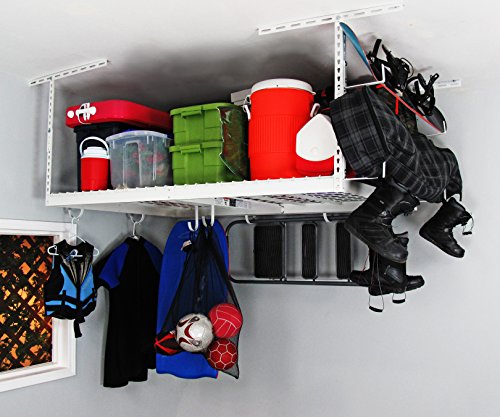 SafeRacks 4x6 Overhead Garage Storage Rack - Heavy Duty Steel Ceiling Mount Storage Shelves with 500 lb Capacity - Adjustable, Garage Overhead Storage, Combo 18"-33" with 18 piece Accessory Kit