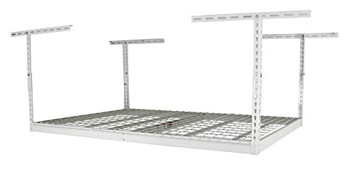 SafeRacks Overhead Garage Storage Rack, Heavy Duty Steel Ceiling Mount Storage Shelves with 500 lb Capacity, Adjustable, Garage Overhead Storage, Shelving, Ceiling Racks 4x6 White (24"-45")