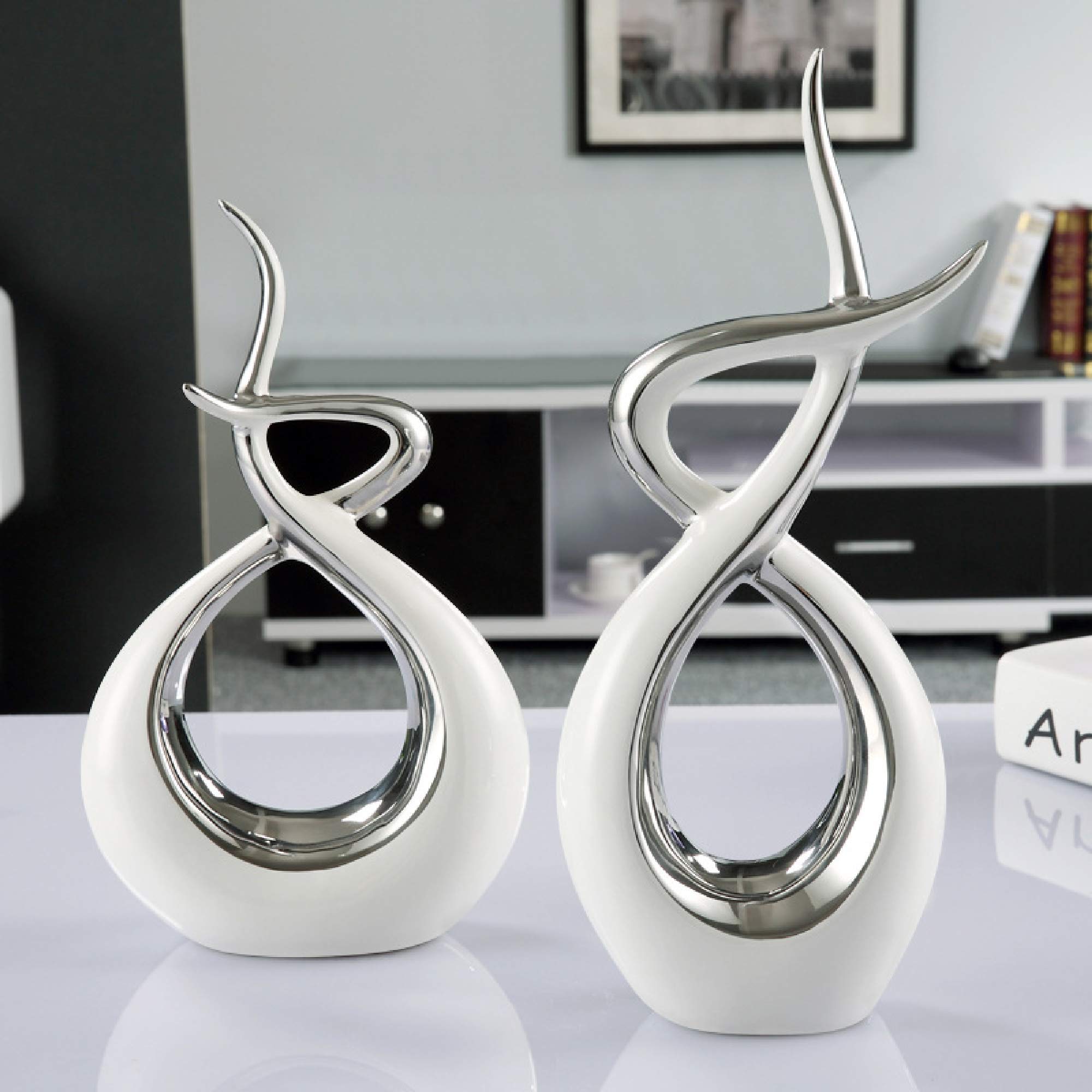 Generic Modern Minimalist Art Crafts, Ceramic Electroplating Home TV Cabinet Decorations, Wine Cabinet Abstract Craft Decorations (2 pcs), White