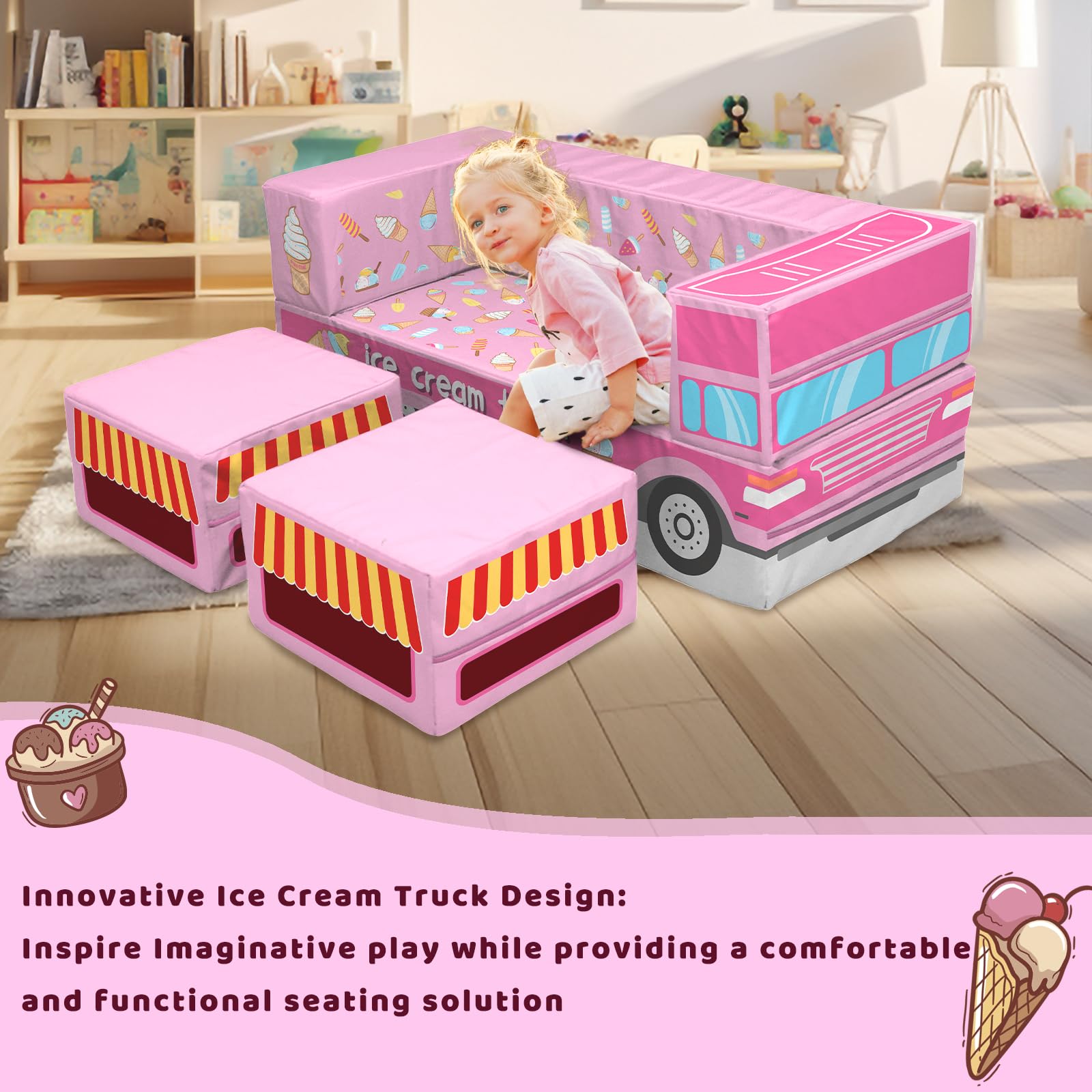 Hän Babos Kids Couch Sofa, Modular Toddler Couch, Convertible Kids Couch, Waste Collection Vehicle -Themed Modular Sofa for Boys and Girls, Sofa Bed for Bedroom