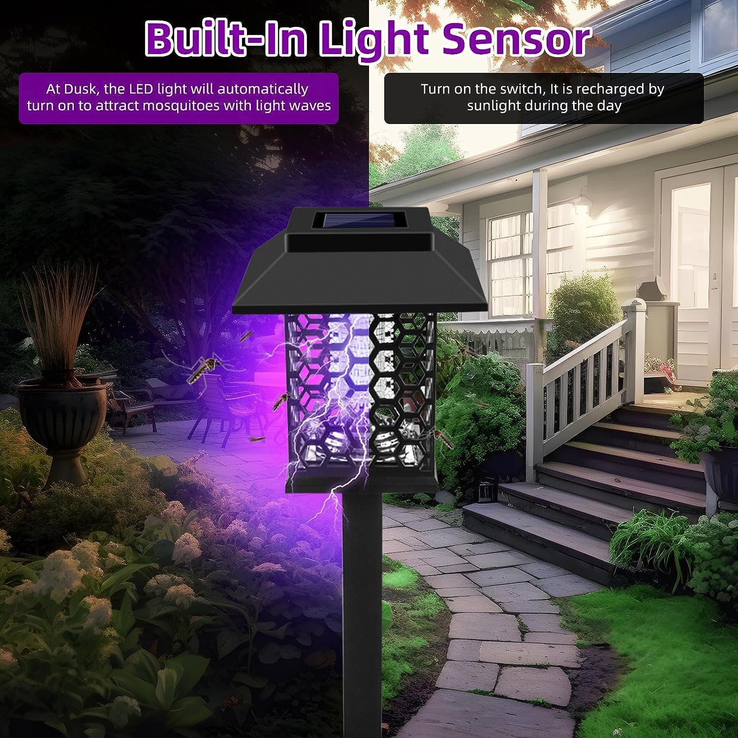 Jahy2Tech 2 Pack Solar Bug Zapper Outdoor Solar Powered Mosquito Zapper Killer Lamp Fly Zapper Repellent Lighting Stake Landscape Fixture for Garden Patio Pathway Backyard Camping, Black