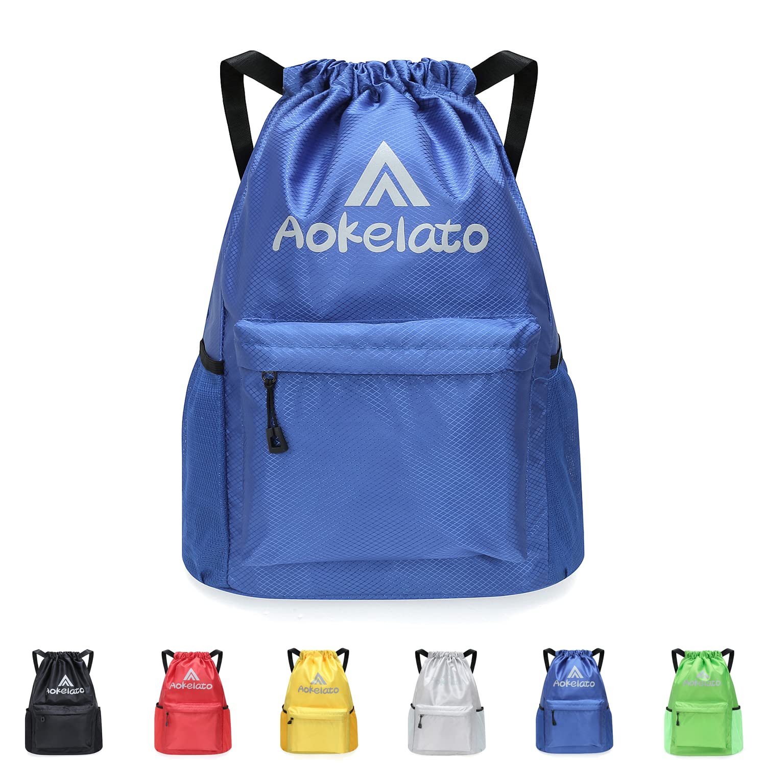 Aokelato Drawstring Backpack 15L String Sport Gym bag with wet pocket daypack bag for women and men Blue Small
