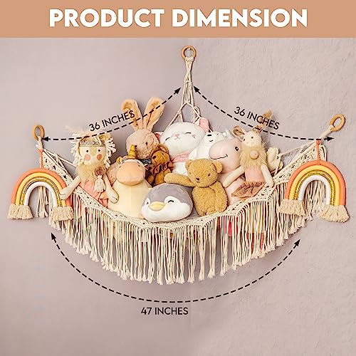 Luna Village Stuffed Animal Hammock, Stuffed Animal Organizer, Plush Toys Net Holder with 2 Macrame rainbows Macrame Toy Hammock, Stuffed Animal Net or Hammock, Stuffed animal net