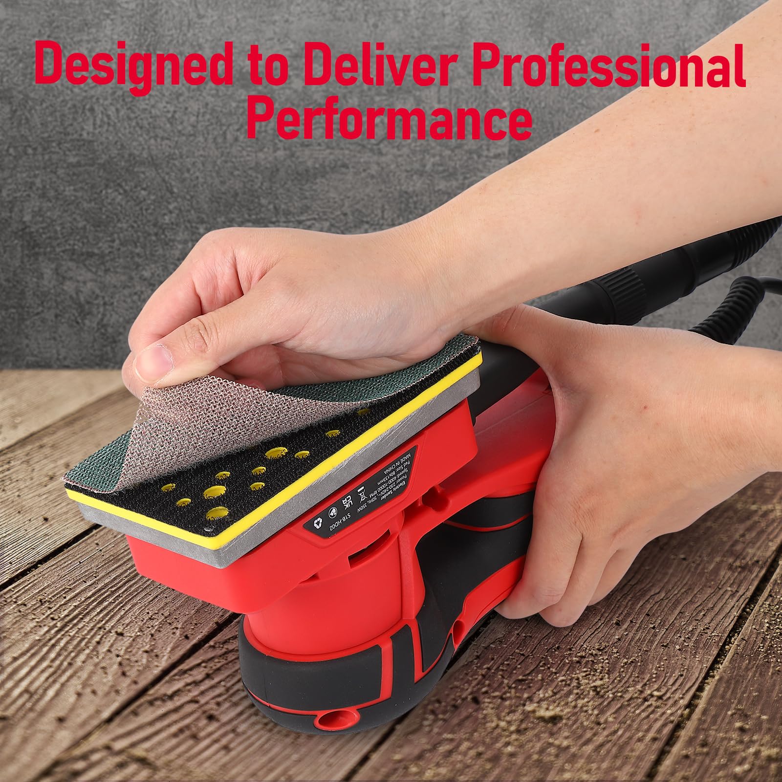 PioneerWorks Sheet Sander with 12 Sanding Paper, 350W Brushless Motor Finishing Sander, Powerful & Low Vibration, 10000 RPM, For Wood working, Polishing,Carpentry