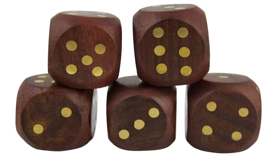 KAM Home Wooden Game Dice Box with Five Dice Gifts for Christmas