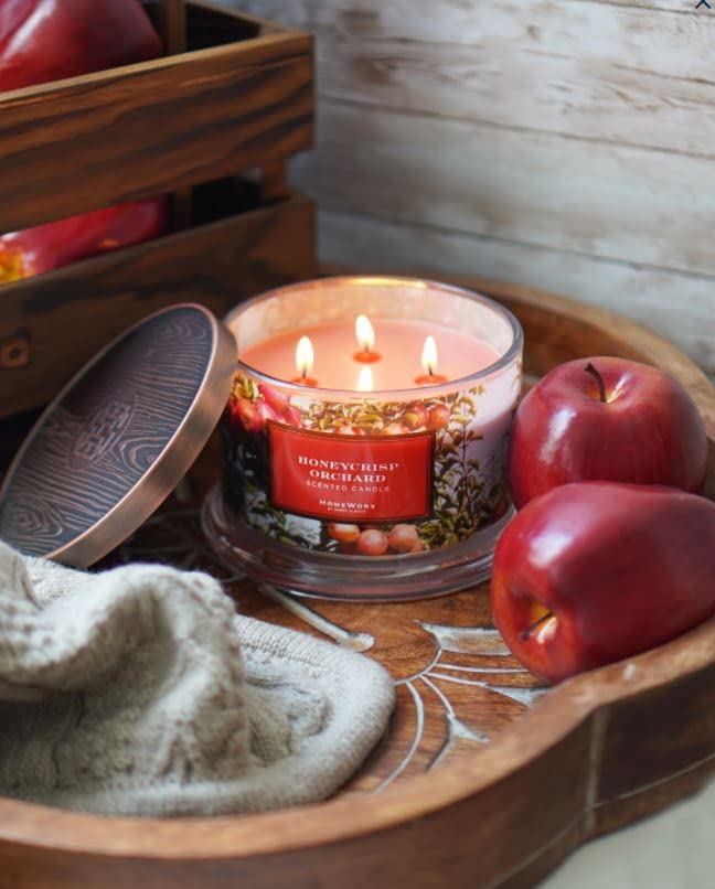 Homeworx by Harry Slatkin 4 Wick Candle, 18 oz, Honeycrisp Apple Orchard, Brown