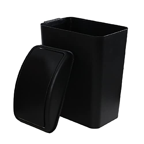Easymanie 16 L Plastic Garbage Can with Swing Lid, Black Kitchen Slim Trash Can