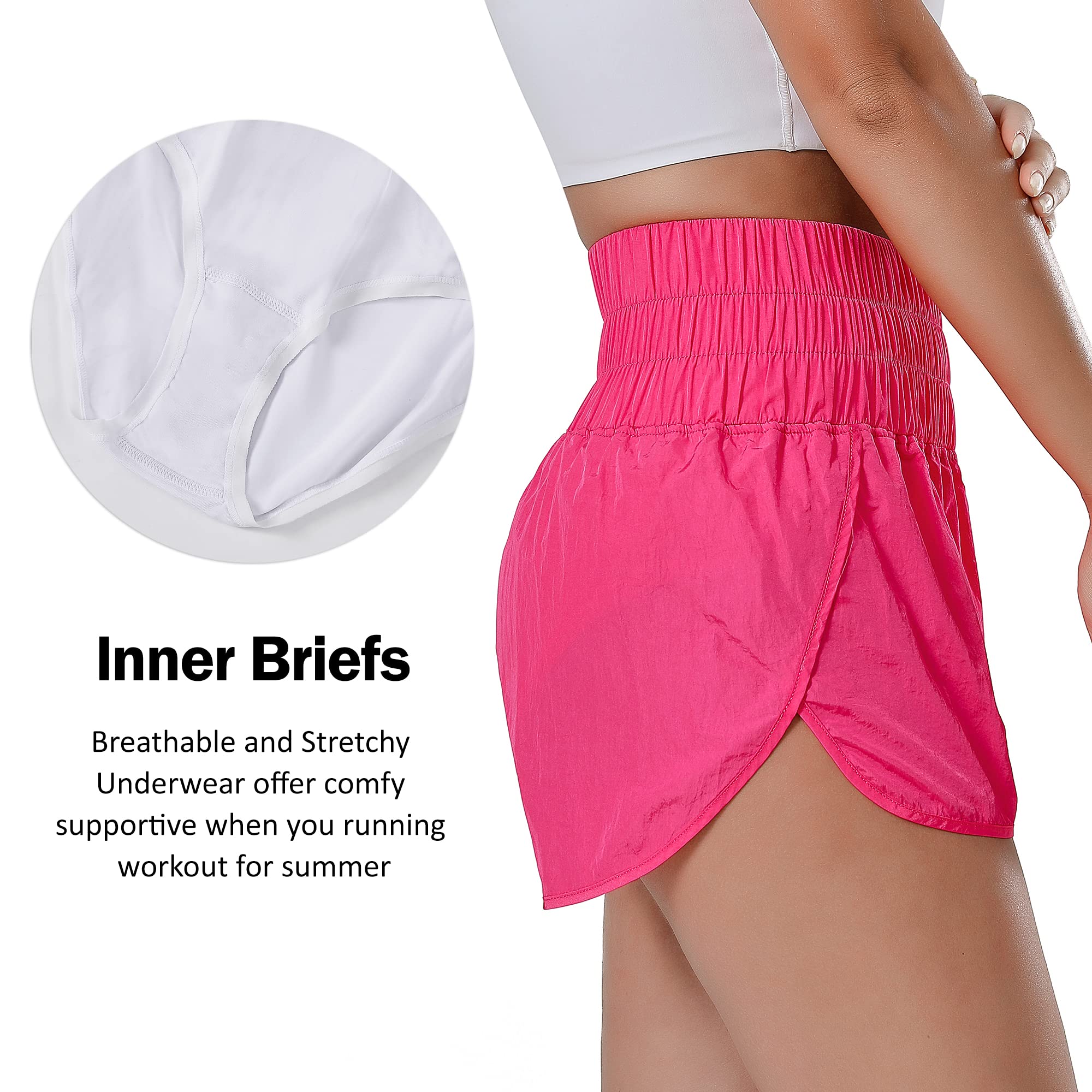 Aurefin High Waisted Athletic Shorts for Women,Womens Running Shorts with Mesh Liner Quick Dry Casual Workout Active Shorts HOT Pink/M