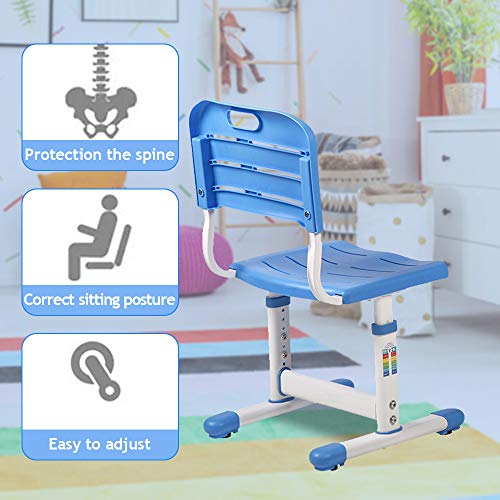 Kids Desk and Chair Set Adjustable Height Ergonomic Children's Table with Storage Drawer Kids Study Homework Desk Table for 3-15 Kids (Blue)