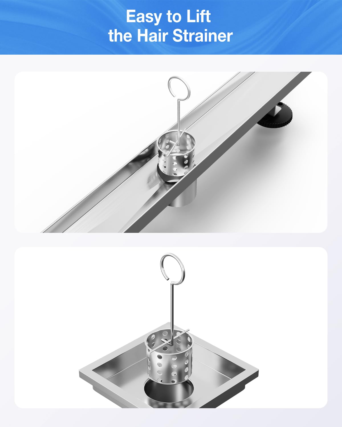 HTOH 2 PCS Shower Drain Lifting Hook, 304 Stainless Steel Drain Key, for Taking Off Square/Linear Shower Drain Grate, Hair Catcher to Daily Clean，Linear Drain Opener/Removal Tool