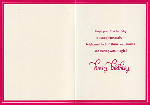 Designer Greetings Pink Unicorn, Rainbows and Blue Clouds Juvenile 1st / First Birthday Card for Great-Granddaughter