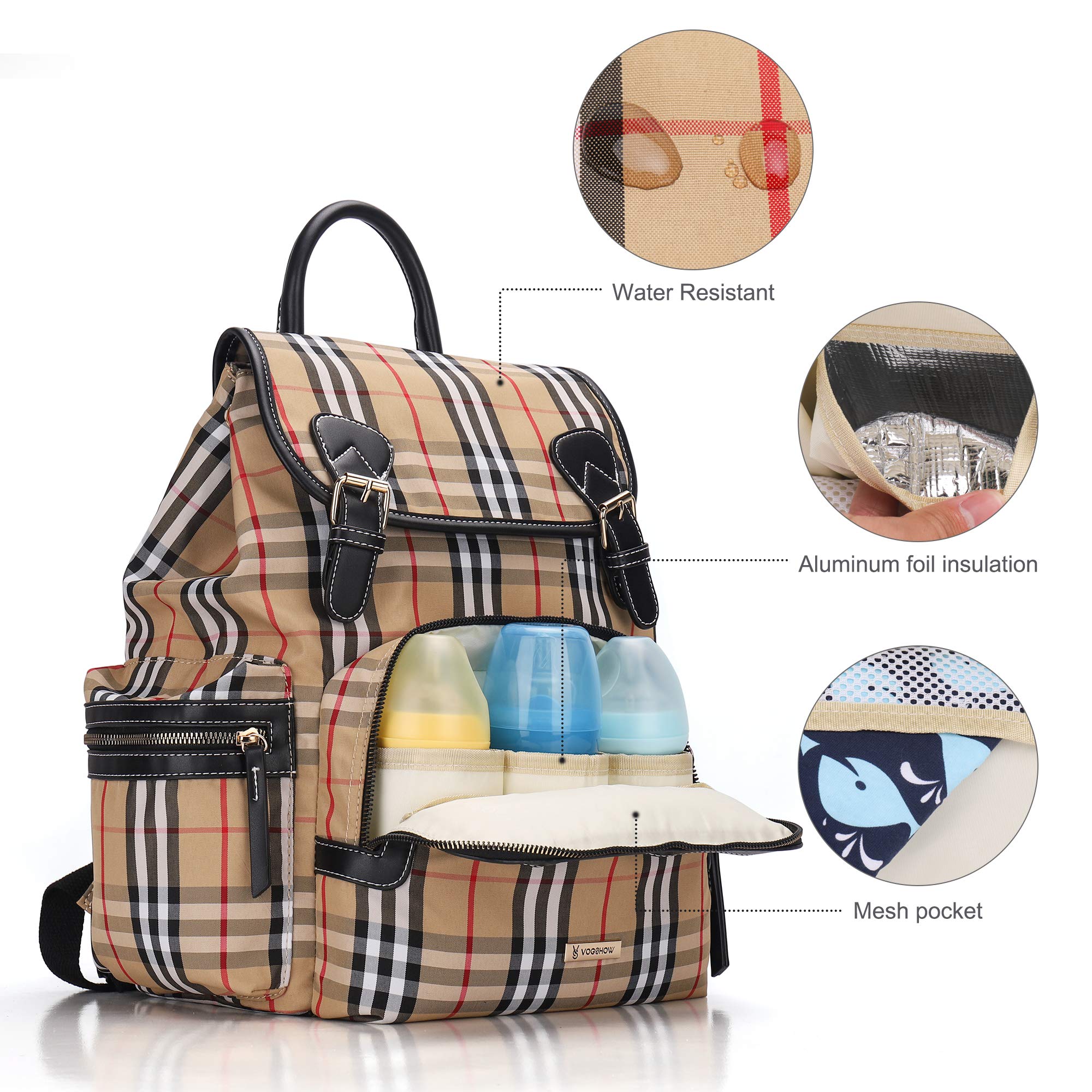 Baby Diaper Bag Backpack, VS VOGSHOW Multifunction Stylish Travel Baby Bag Backpack with Crossbody Strap, Durable Large Maternity Bag