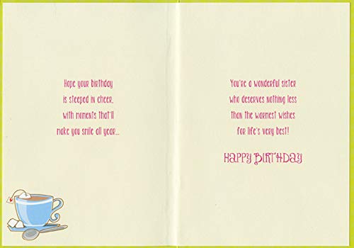 Designer Greetings Coffee and Tea Cups on Green Diagonal Stripes Birthday Card for Sister