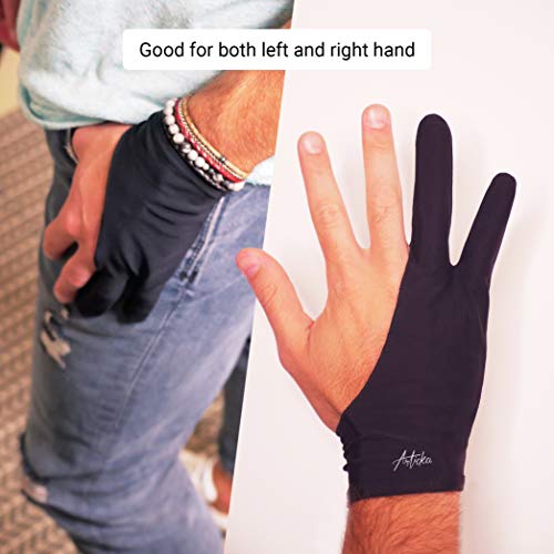 Articka Drawing Glove for Digital Drawing Tablet, iPad (Smudge Guard, Two-Finger, Reduces Friction, Elastic Lycra, Good for Right and Left Hand)(Large, Black)