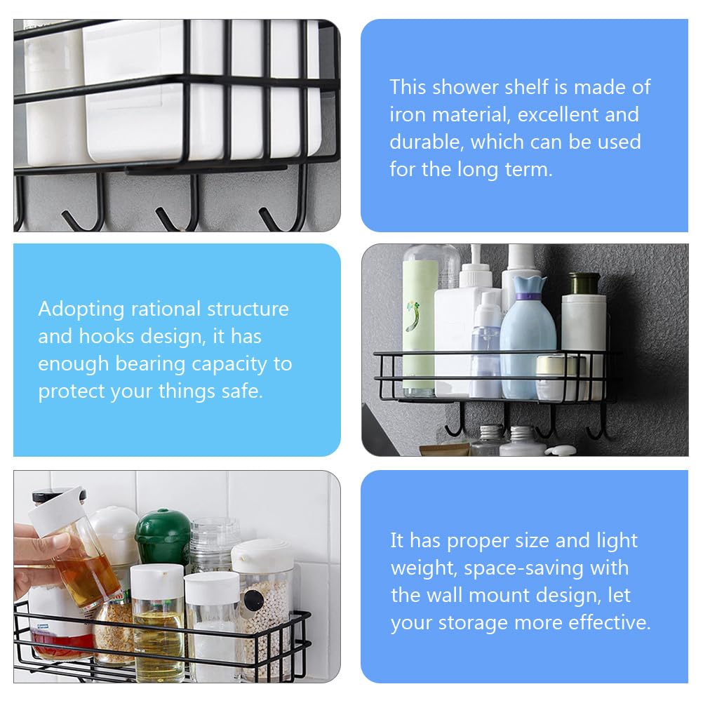 DOITOOL Self Adhesive Bathroom Shelf with Hooks, Shower Organizer Metal Shower Rack Bathroom Storage Basket, Kitchen Organization and Bathroom Storage